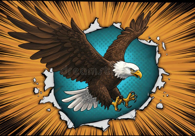 Majestic Bald Eagle Soaring through Ripped Paper Comic Book Style Stock ...