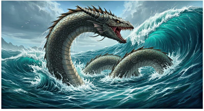 Powerful Illustration of a Legendary Sea Serpent Leviathan Creature ...