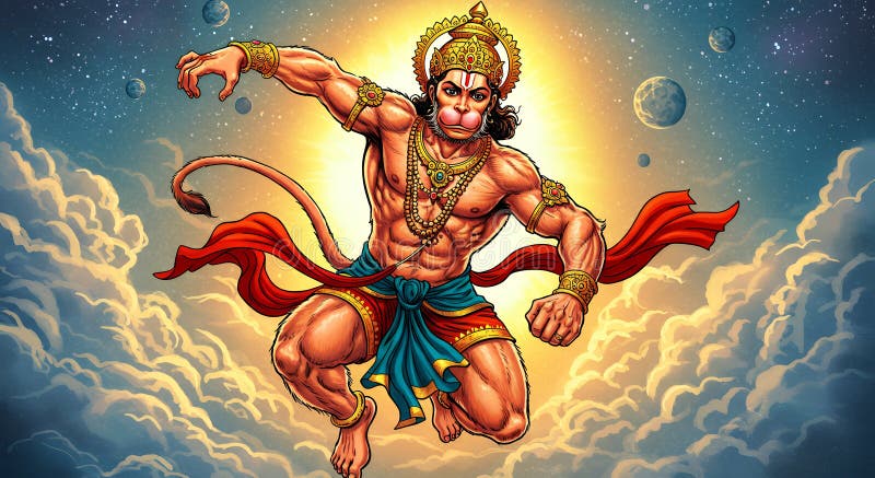 Powerful Illustration of Lord Hanuman Displaying Strength and Devotion ...