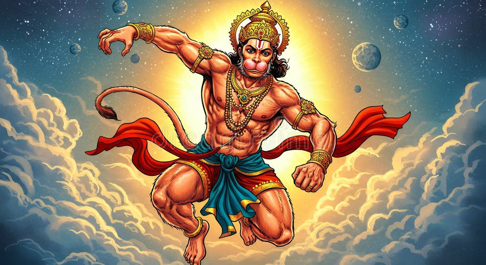 Powerful Illustration of Lord Hanuman Displaying Strength and Devotion ...