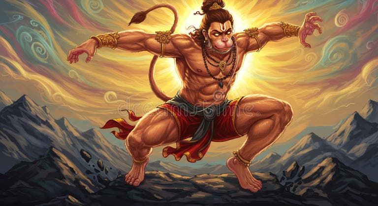 Powerful Illustration of Lord Hanuman Displaying Strength and Devotion ...