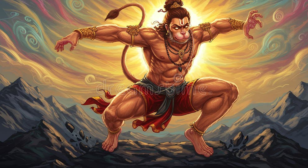 Powerful Illustration of Lord Hanuman Displaying Strength and Devotion ...