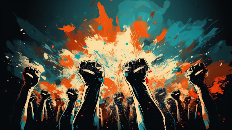 A Powerful Illustration of Raised Fists Against a Colorful Background ...