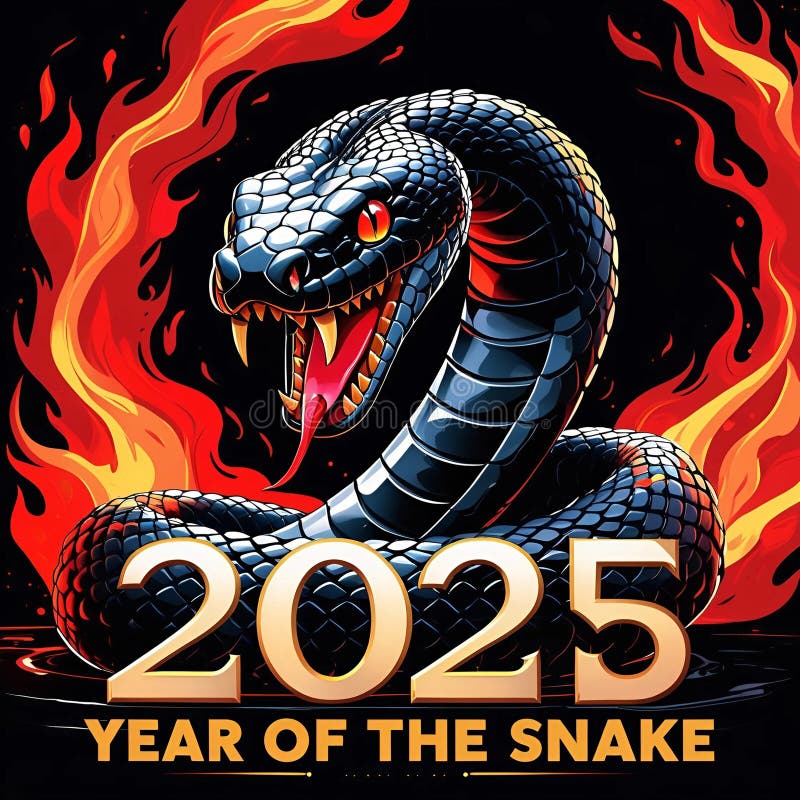 Striking Black Snake and Fire – 2025 Zodiac Artwork Stock Illustration ...