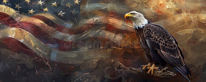 A Powerful Image of a Bald Eagle Perched on a Branch, with a Wavy ...