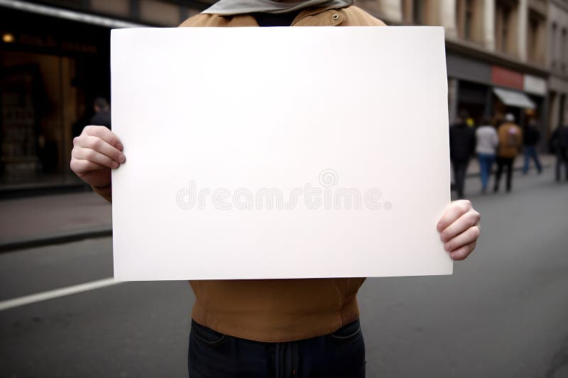 Powerful Image of Blank White Poster Held Up by a Man. the Empty Canvas ...
