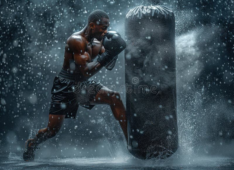 A Powerful Image of a Boxer Training Intensely with a Punching Bag in ...