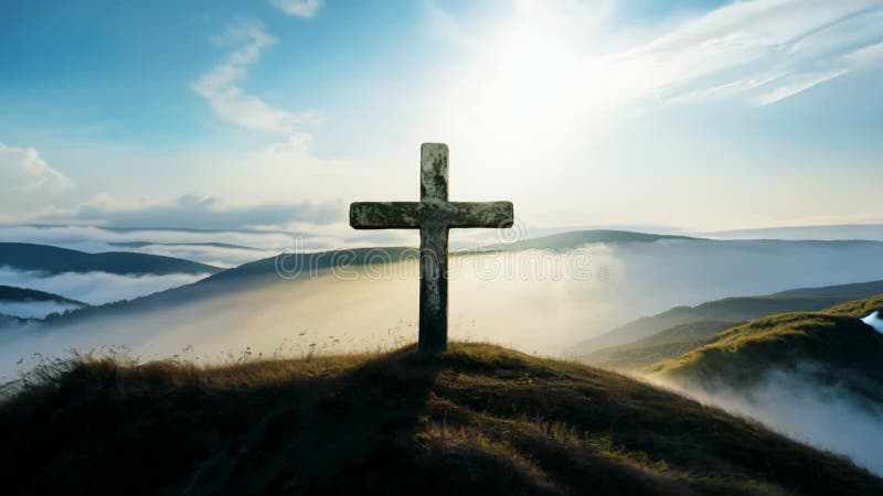 Cross Illuminated by Sunlight in Cloudy Sky. Generative Ai Stock ...