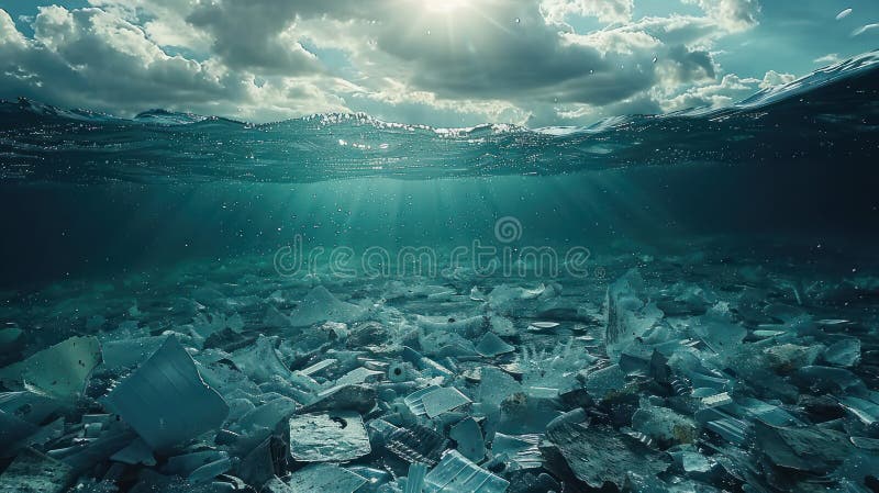 Underwater Plastic Pollution Garbage Shining In The Ocean A Major