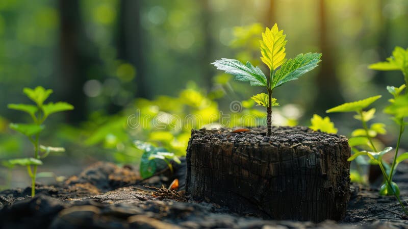 Rebirth: Young Tree Emerging from Old Tree Stump Stock Illustration ...
