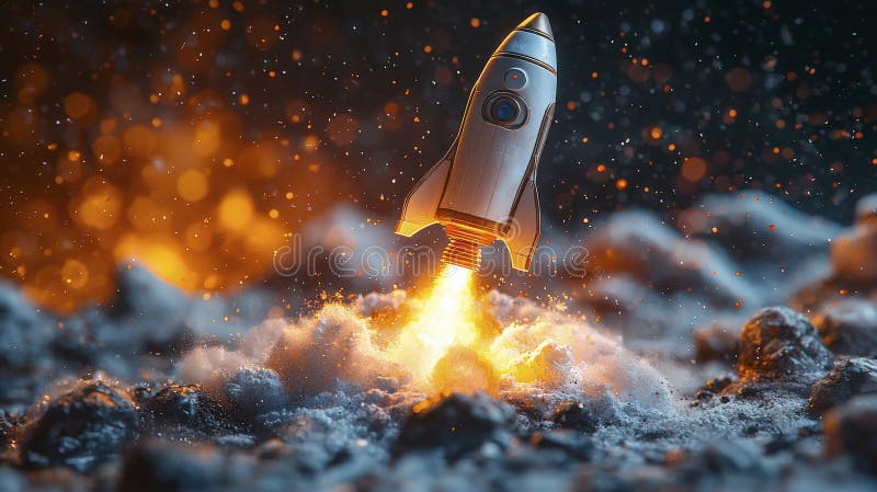 Rocket Igniting Amidst Sparks Stock Illustration - Illustration of ...