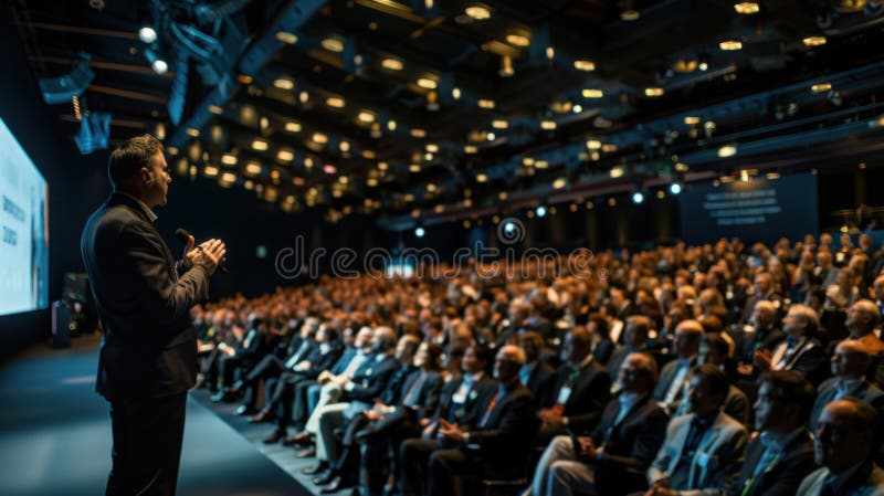 Inspiring Business Executive Leading a Conference. Leadership and ...