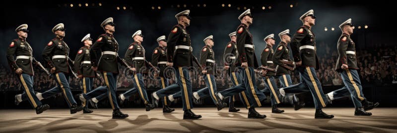Group of Men in Uniform Marching on Stage during Military Parade ...