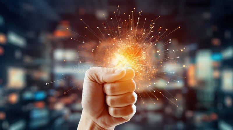 Powerful Image of a Clenched Fist Against a Digital Network Backdrop ...