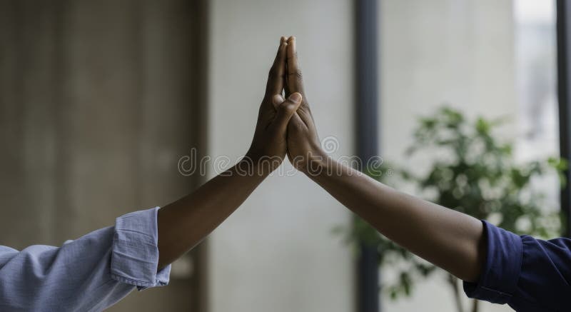 Two Diverse Hands Joining in Unity, Teamwork High Five Stock ...