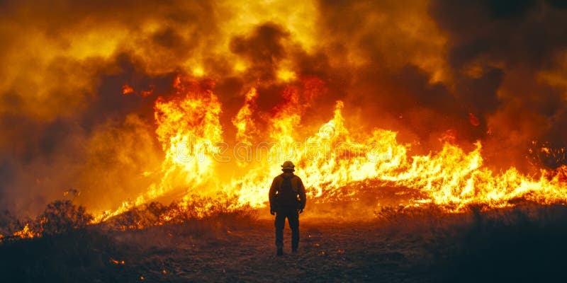 A Lone Figure Facing a Raging Fire Showcases the Intensity of Wildfires ...