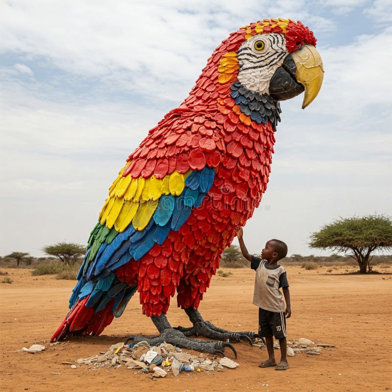 Waste To Wonder: the Enormous Plastic Parrot Art Stock Illustration ...