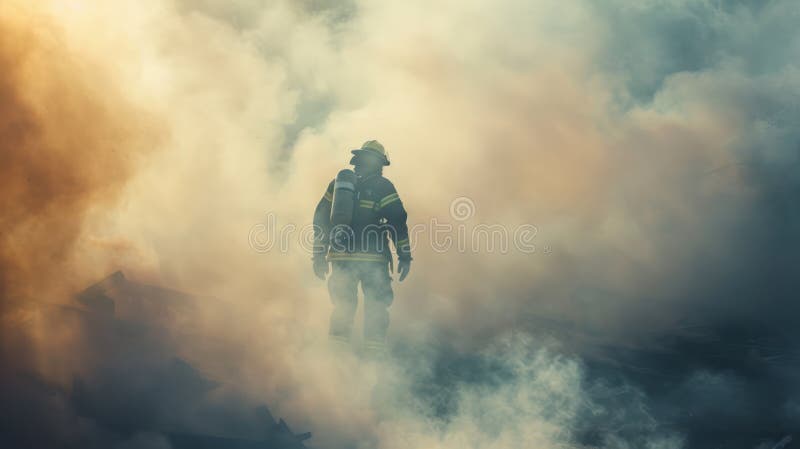 Powerful Image of Firefighter Working in Challenging Conditions Stock ...