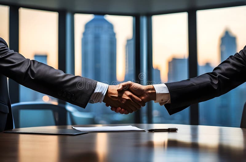 Professional Business Handshake in a Corporate Office Setting Stock ...