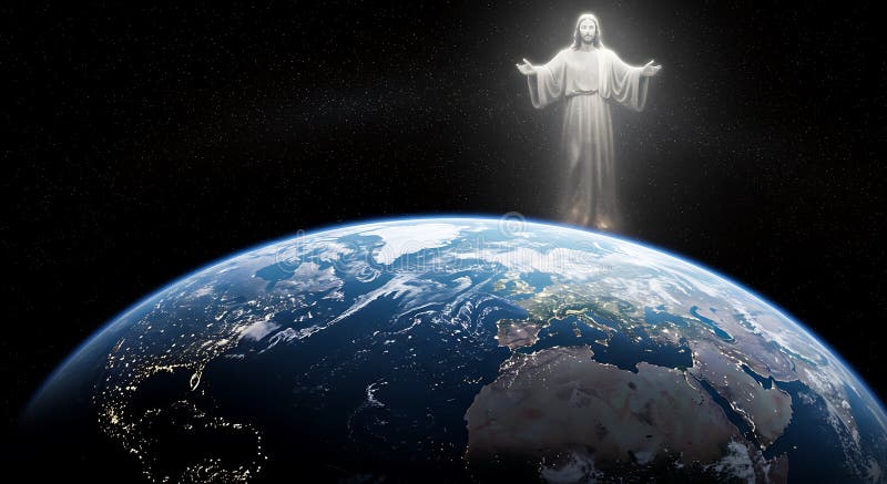 Jesus Overlooking Earth from Space, Generative Ai Stock Illustration ...
