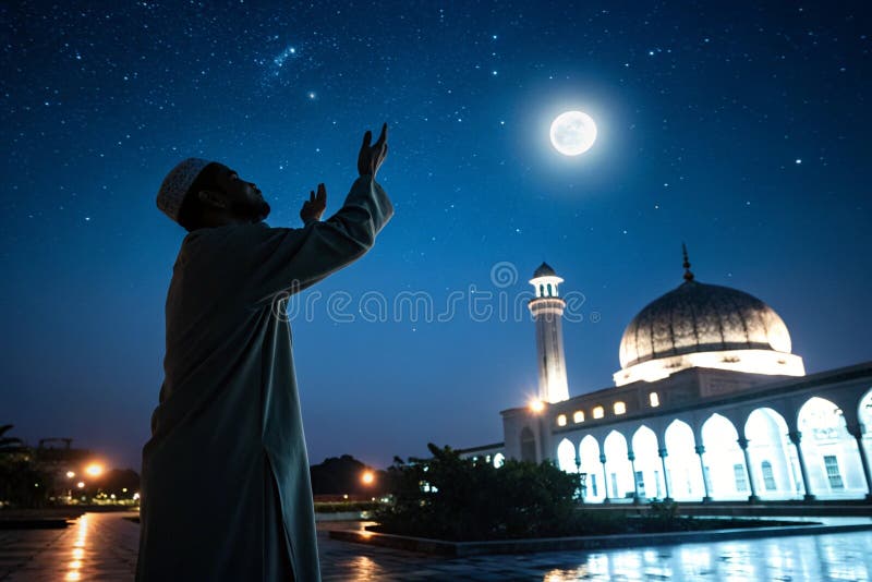 Muslim Prayer Hands Open in Holy Night Stock Illustration ...