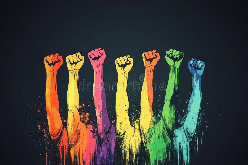 Rainbow Hands Raised in Unity Powerful Protest Art Graphic Design Bold ...
