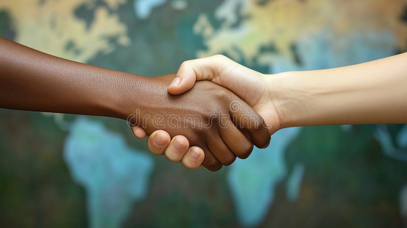 Handshake between Diverse Individuals with a World Map in the ...
