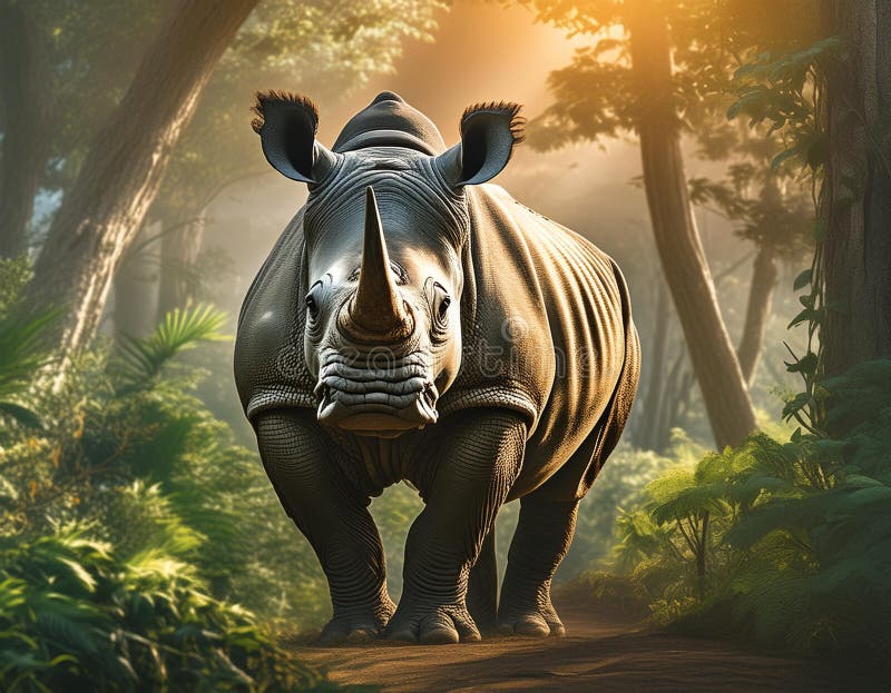 A Rhino in a Jungle Capture Stock Illustration - Illustration of ... A Rhino in a Jungle Capture Stock Illustration - Illustration of ...
