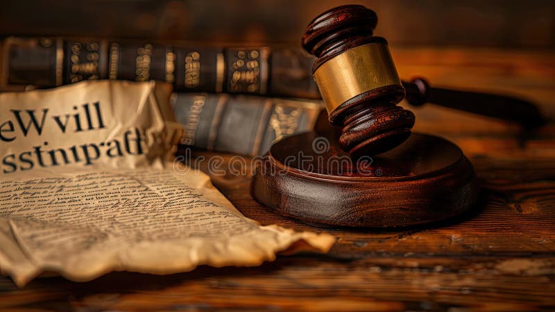 Legal Document: Last Will and Testament with Gavel and Old Scroll in ...