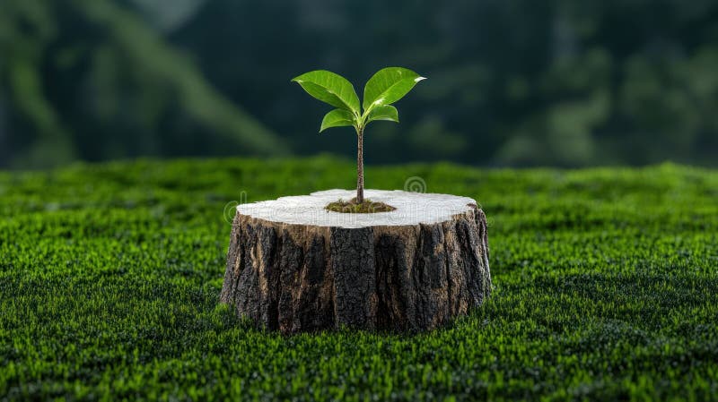 Resilient Growth: a Tiny Tree Emerging from an Old Stump Stock ...