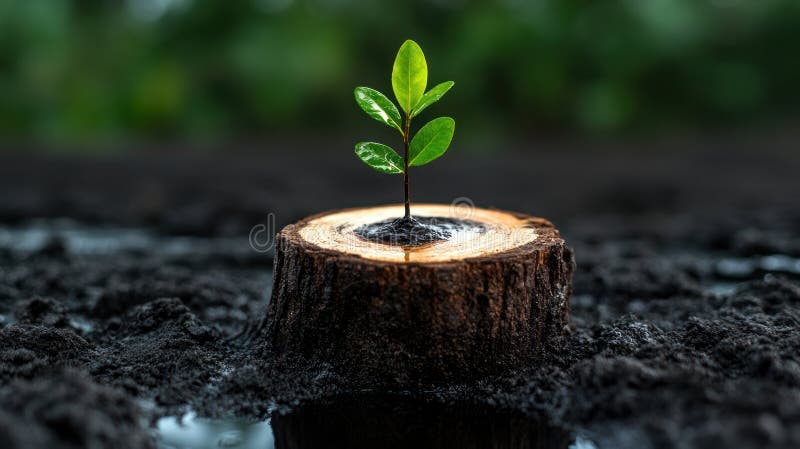 Resilient Growth: a Tiny Tree Emerging from an Old Stump Stock ...