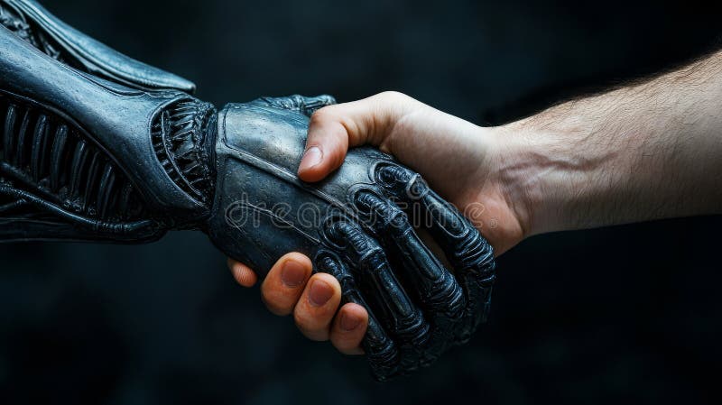 Humanity and Technology Unite in a Symbolic Handshake between Human and ...