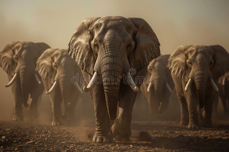 African Elephants in Motion Stock Illustration - Illustration of ...