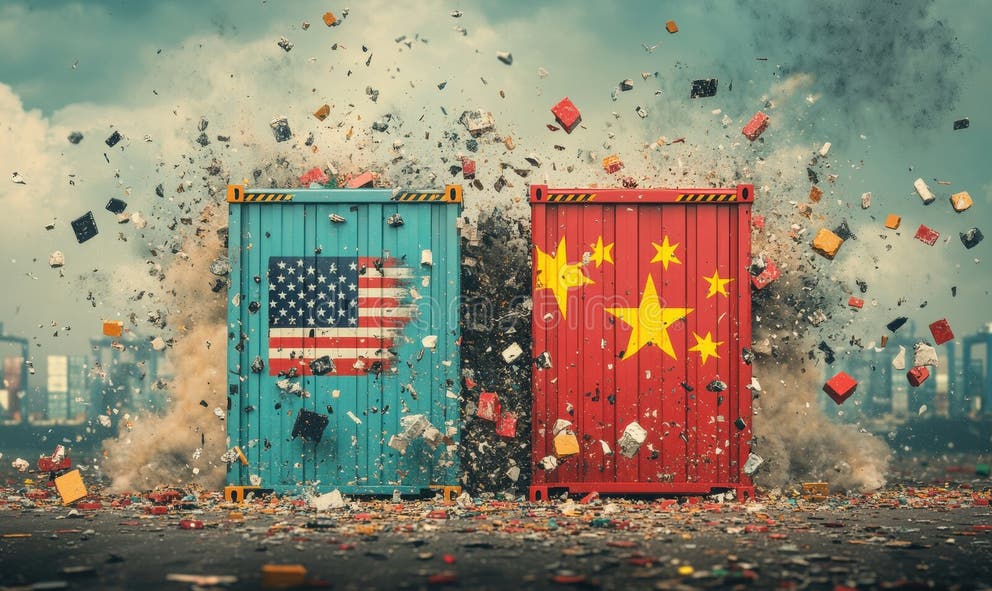 Explosive Destruction of China and US Trade Containers Stock Image ...