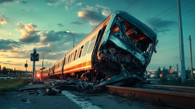 Train Collision at Sunset stock illustration. Illustration of impact ...