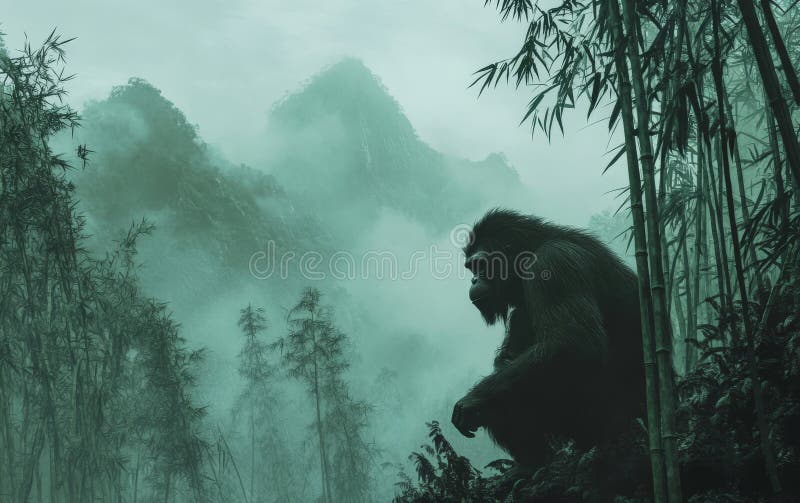 A Powerful and Imposing Gigantopithecus Stands Resolute in the Shrouded ...