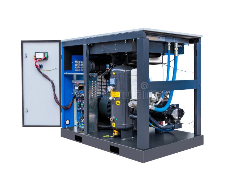 Powerful Industrial Air Compressor with Open Control Panel Showing ...