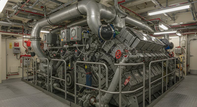 Powerful Industrial Diesel Engine in Ship Engine Room Stock ...