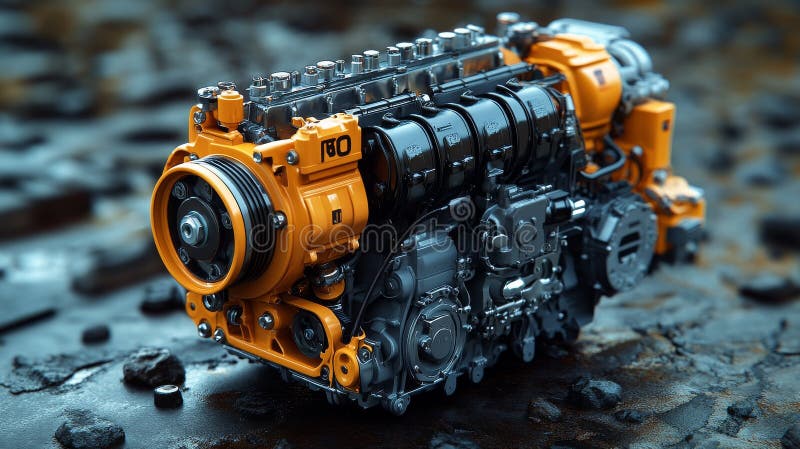 Powerful Industrial Engine, Yellow and Black Stock Illustration ...