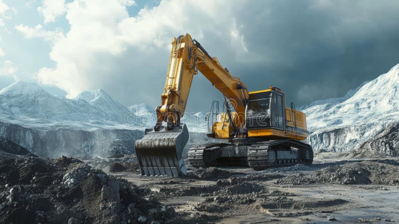Powerful Industrial Excavator Operating Mining Site Showcasing Heavy ...