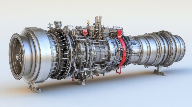 Powerful Industrial Gas Turbine Engine Isolated on White, Advanced ...