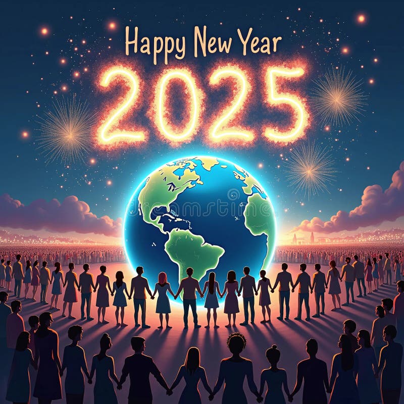 Global Unity and Hope for New Year 2025 Stock Illustration ...