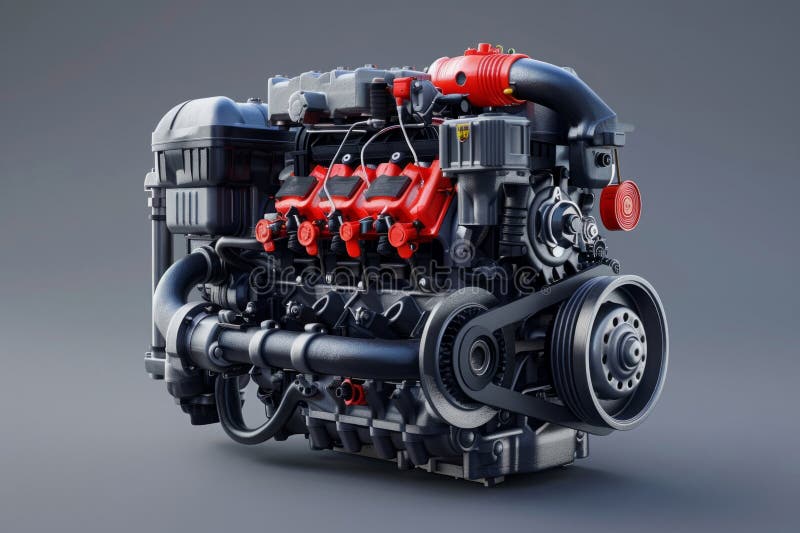 Powerful Internal Combustion Engine Against Gray Background Stock Image ...