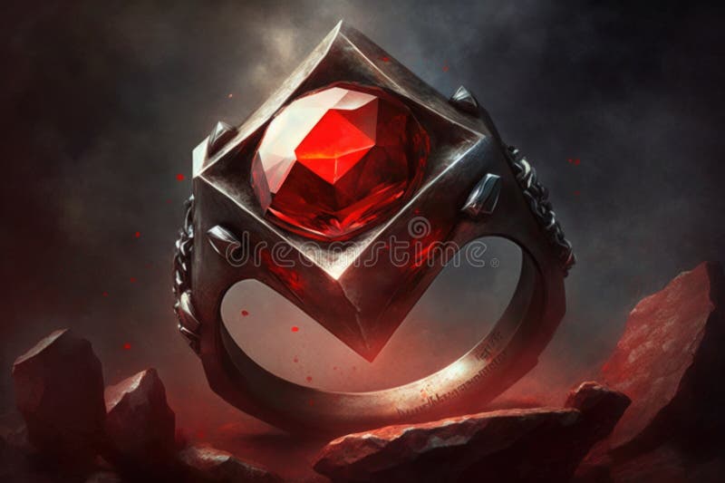 Powerful Iron Ring with a Powerful Red Gemstone AI Generation Stock ...