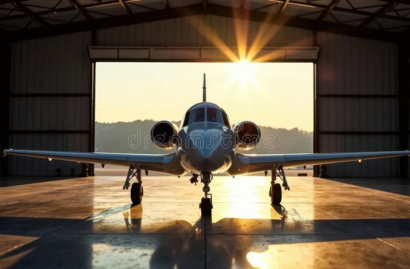 Powerful Jet Aircraft in Hangar Illuminated by Sunrise Stock Image ...