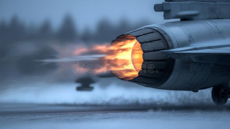 Powerful Jet Engine in Action during Wintertime Flight Stock Photo ...
