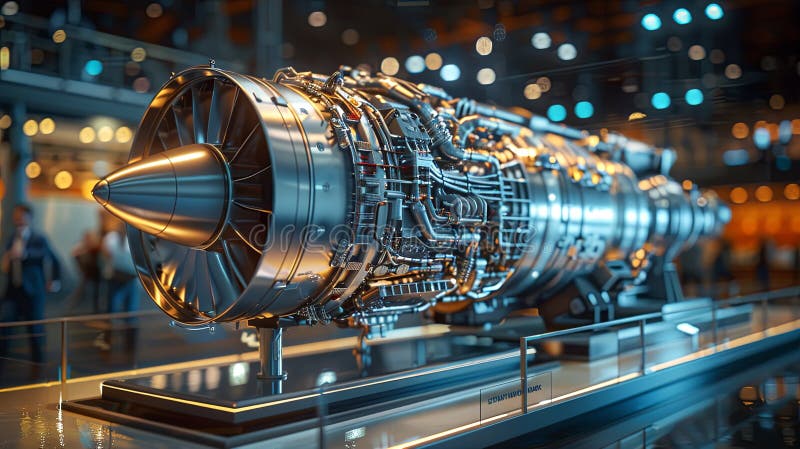 Powerful Jet Engine Displayed in Museum Exhibit Stock Illustration ...