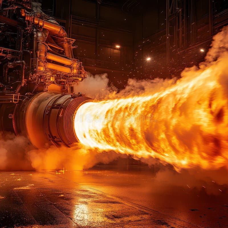 Powerful Jet Engine Ignited with Intense Flame and Dramatic Lighting ...