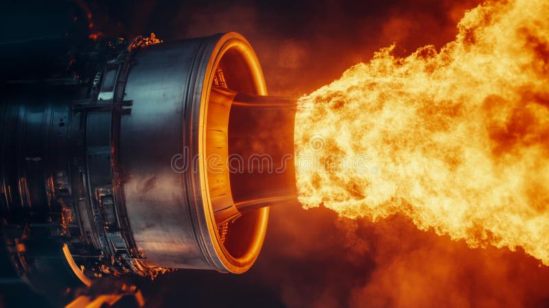 Powerful Jet Engine Ignition with Intense Flame Burst in Motion Stock ...