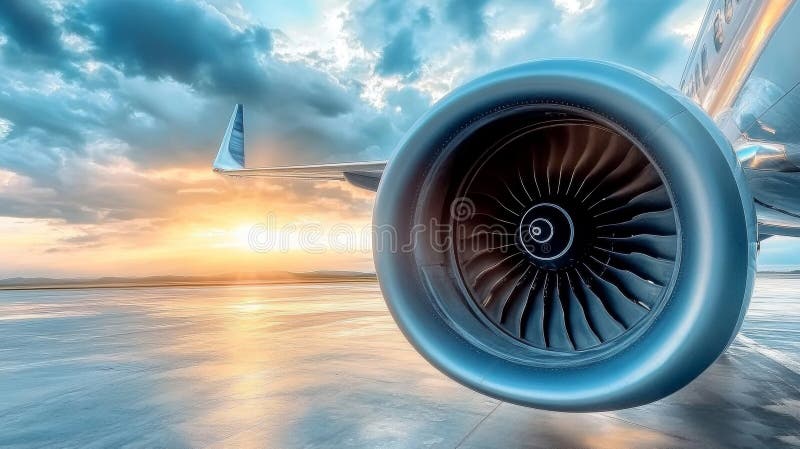 Powerful Jet Engine of a Modern Passenger Airplane on the Runway during ...